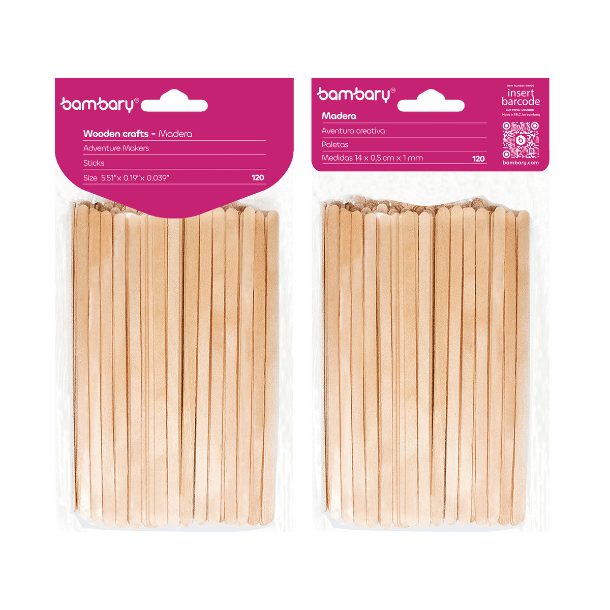 Wood Skinny Sticks 140 x 5 x 1 mm Bag x 120 Unt – Bambary